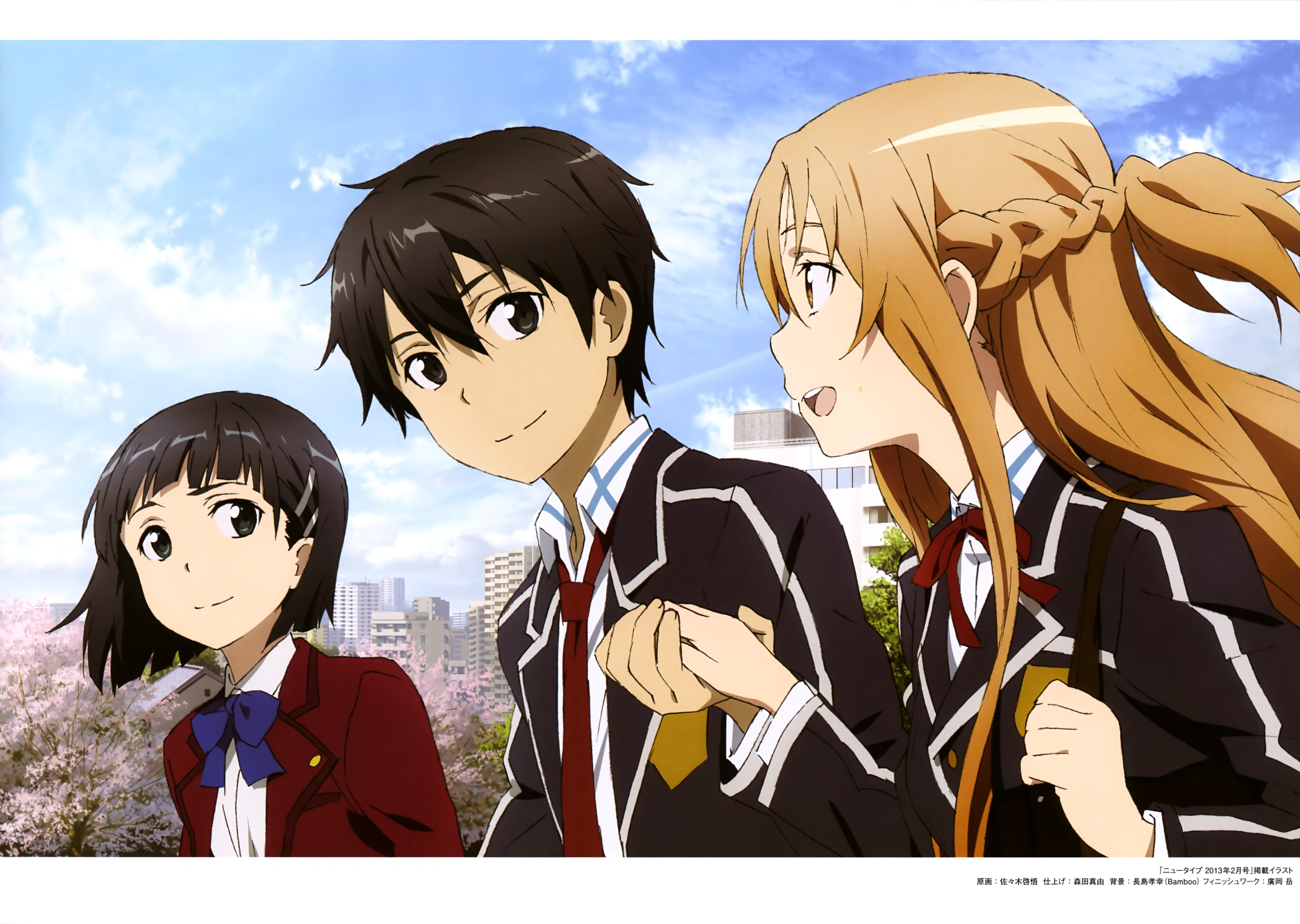 Safebooru - 1boy 2girls absurdres asuna (sao) black eyes black hair brown eyes brown hair eye ...